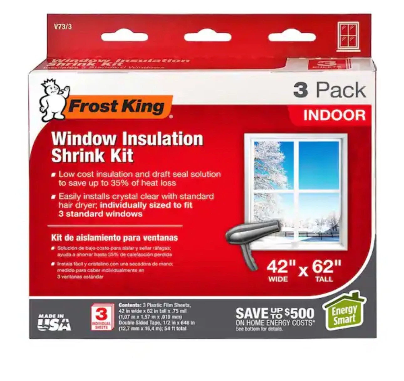 3-Pack Window Insulation Kit For Cold Drafts, Winter, Easy Install Film ...