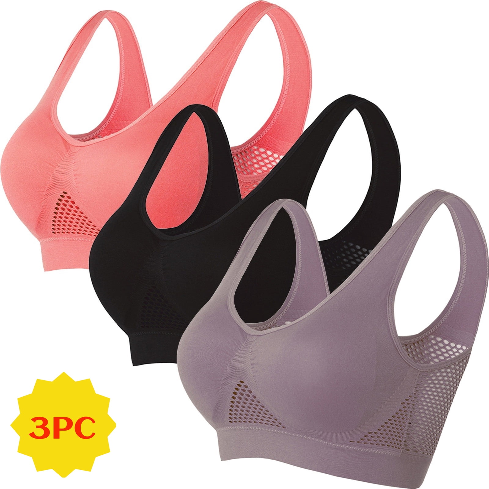 3 Pack Wireless Bras for Women High Support Sports Bra Plus Size Full ...