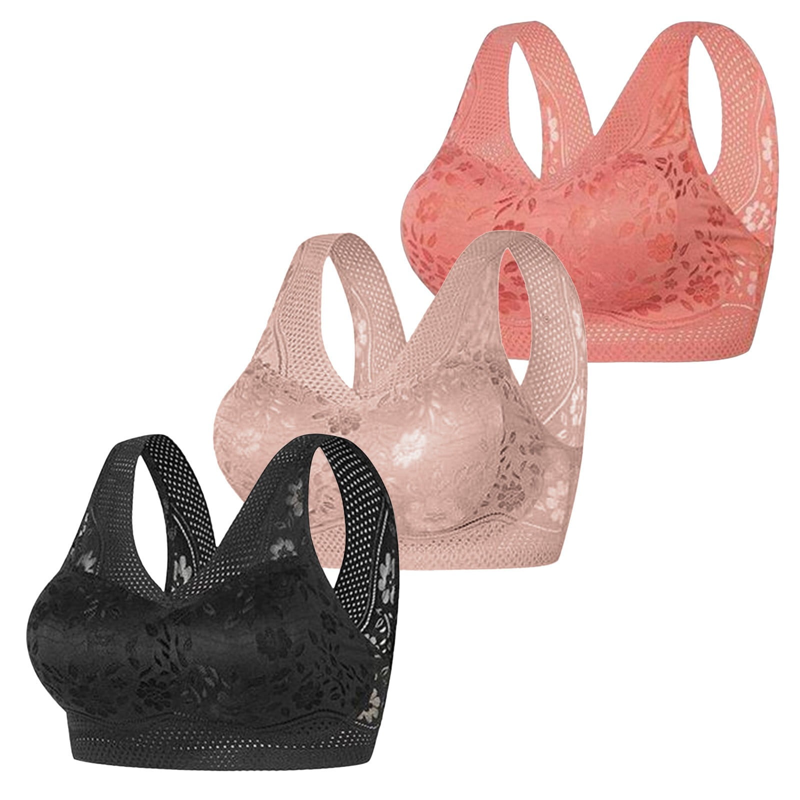 3 Pack Wireless Bras for Women Seamless Bralettes Full Coverages Push ...