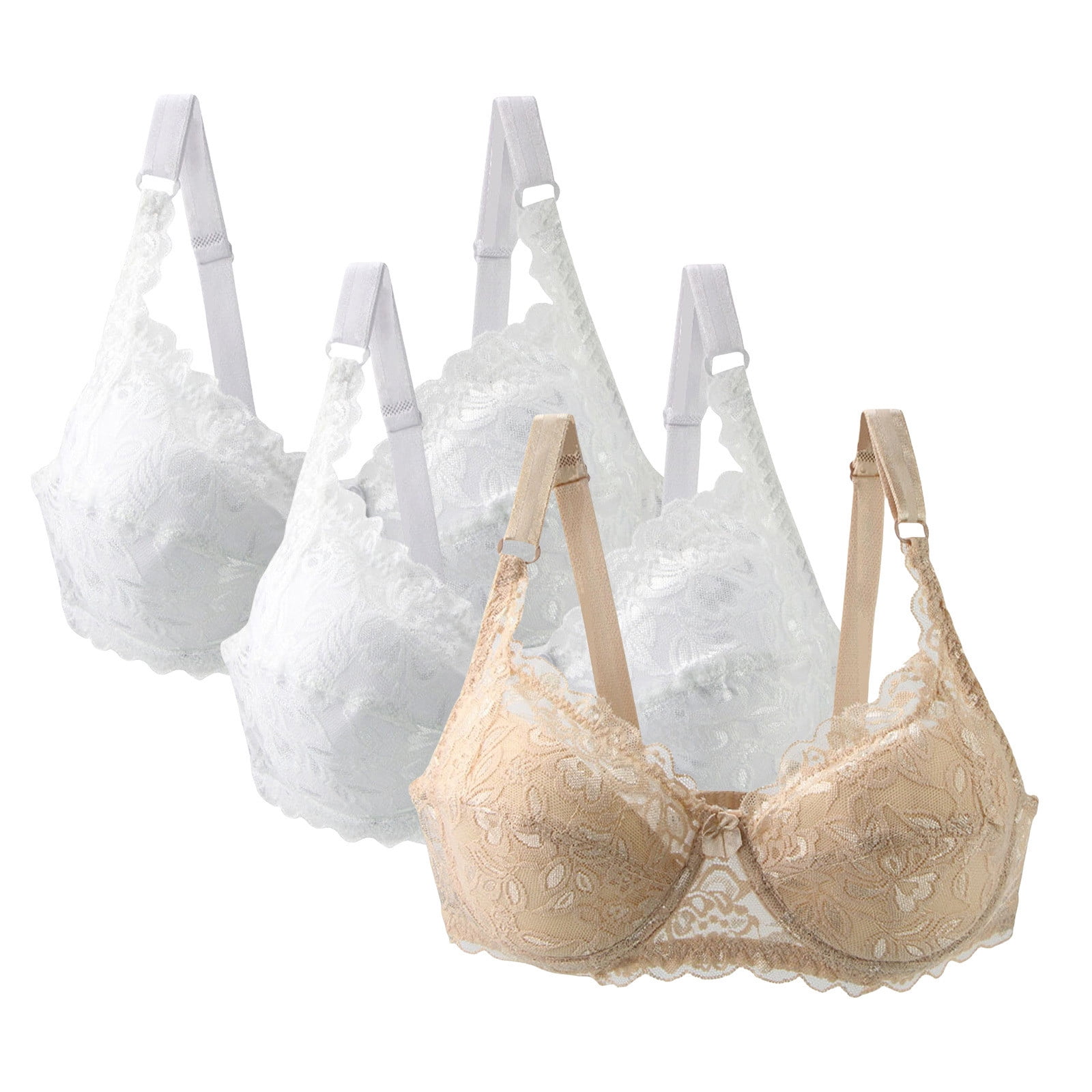 3 Pack Wireless Lace Bralettes for Women Plus Size Push-Up Full ...