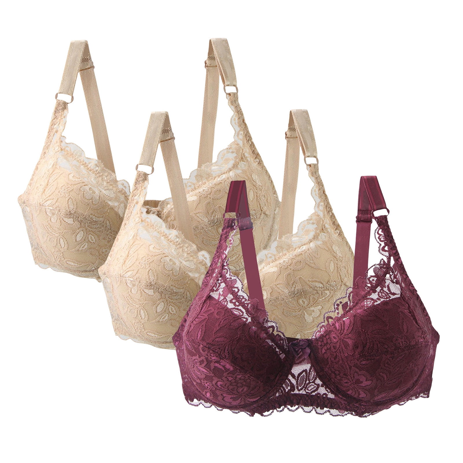 3 Pack Wireless Lace Bralettes for Women Plus Size Push-Up Full ...