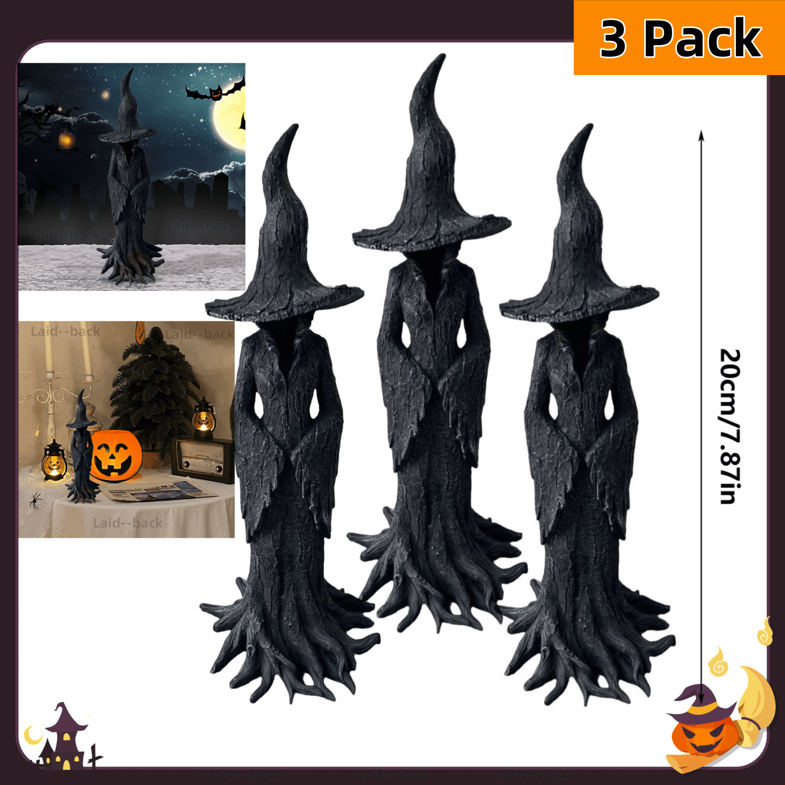 3 Pack Witch Decoration Bucket Tree Witch Statue Retro Witch Statue ...