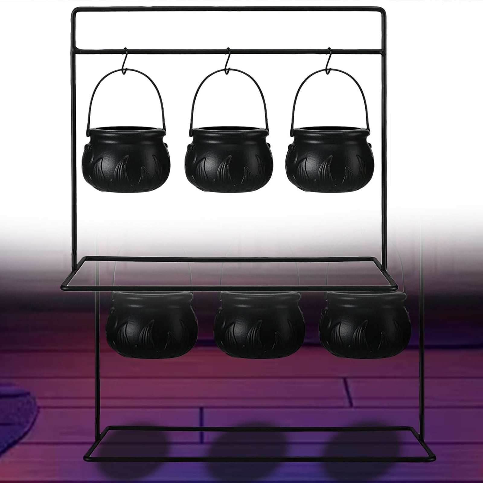 3 Pack Witches Cauldron Serving Bowls on Rack Halloween Plastic Cauldron Set for Candy Snacks ...