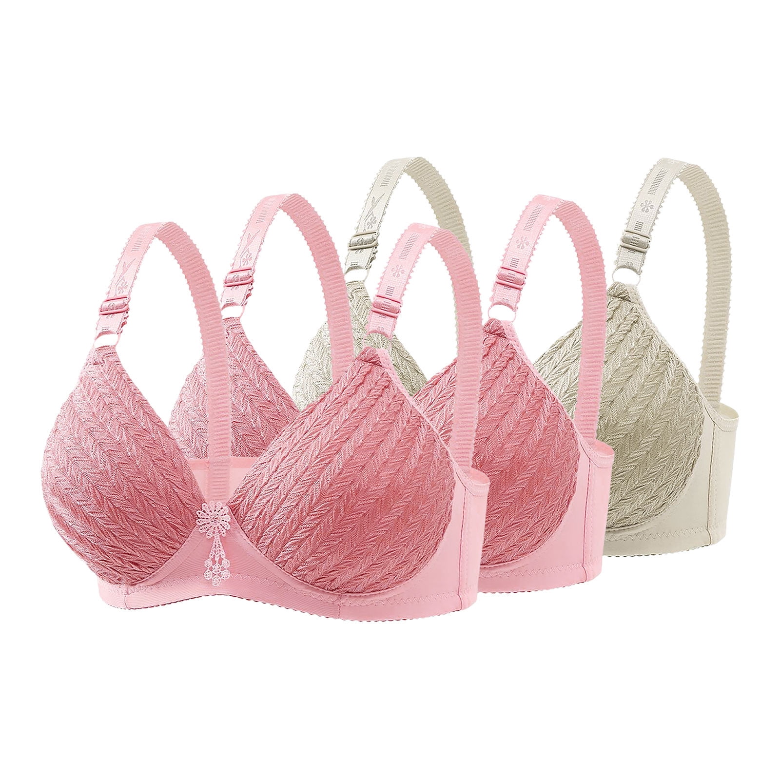 3 Pack Woman's Embroidery Bras Back Buckle Thin Push up Bra Wireless ...