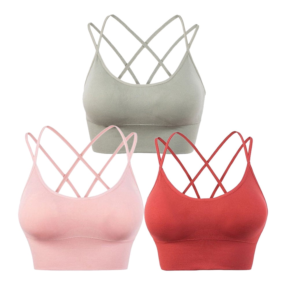 3 Pack Women Cross Back Sport Bras Padded Strappy Criss Cross Cropped ...