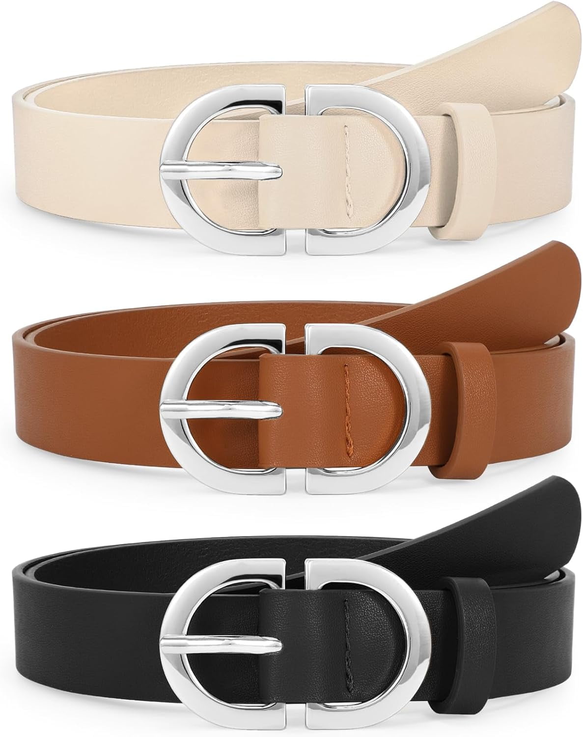 3 Pack Women Faux Leather Belts for Jeans Pants Fashion Dresses Ladies ...