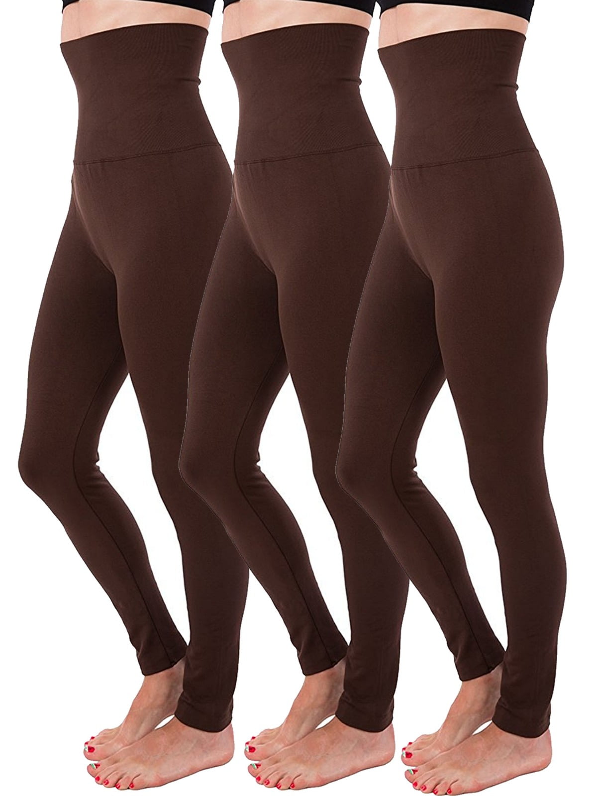 3-Pack Women High Waist Fleece Lined Tummy Control Full Length Leggings ...