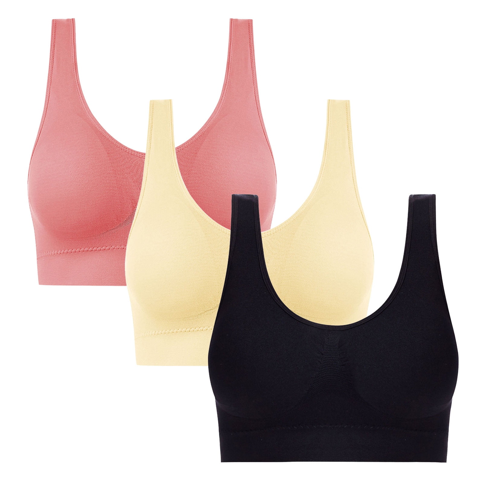 3 Pack Women Plus Size Seamless Bra, Breathable Wireless Push up ...