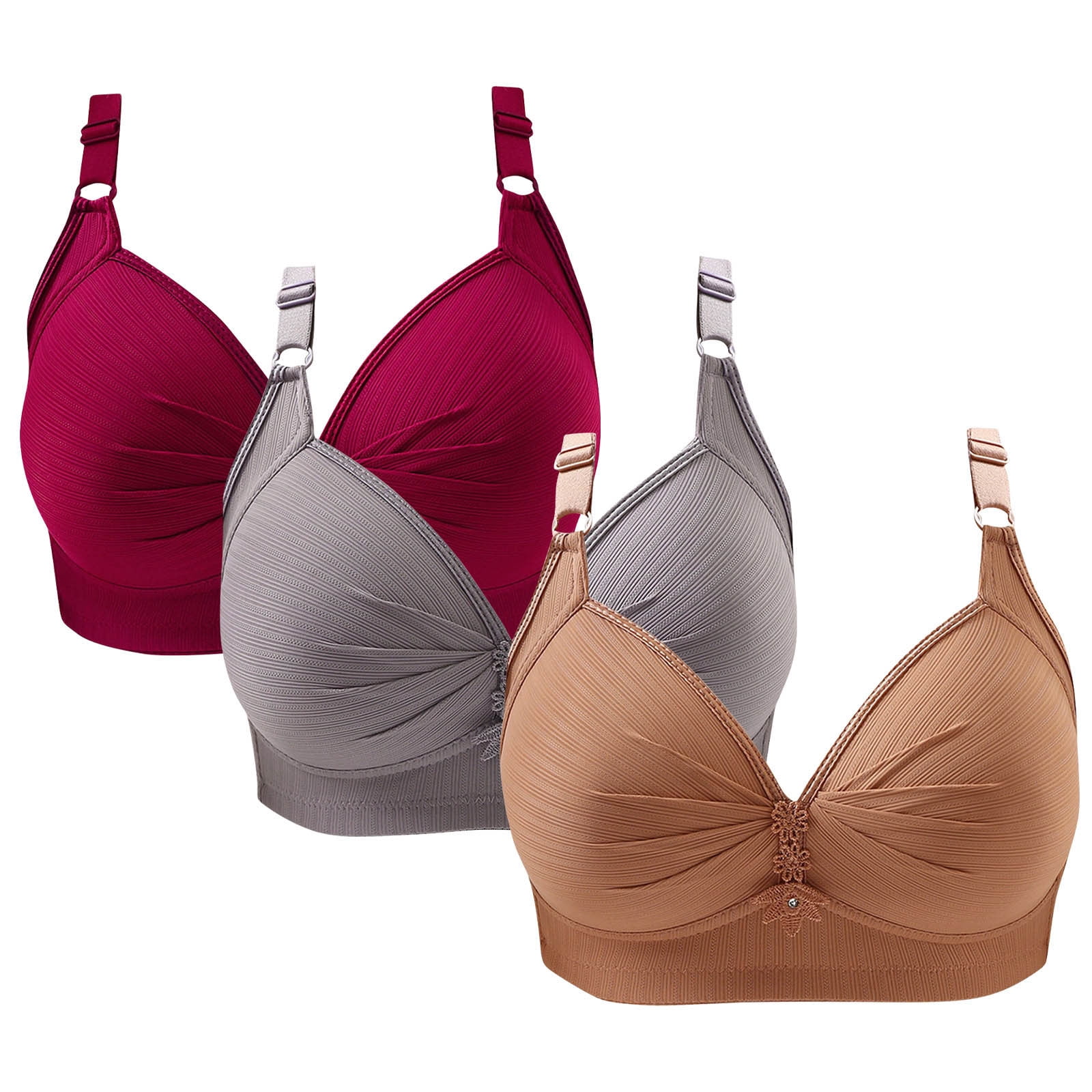 3 Pack Women Support Wireless T-Shirt Bra Plus Size Seamless Convertible Wirefree Bras Push Up ...