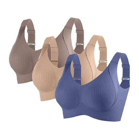 3 Pack Women Wirefree Sports Bra Adjustable Wide Shoulder Straps ...