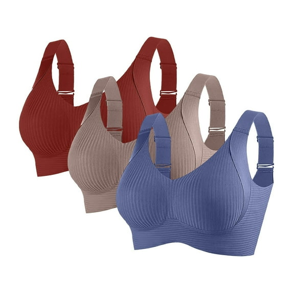 3 Pack Women Wirefree Sports Bra Adjustable Wide Shoulder Straps ...