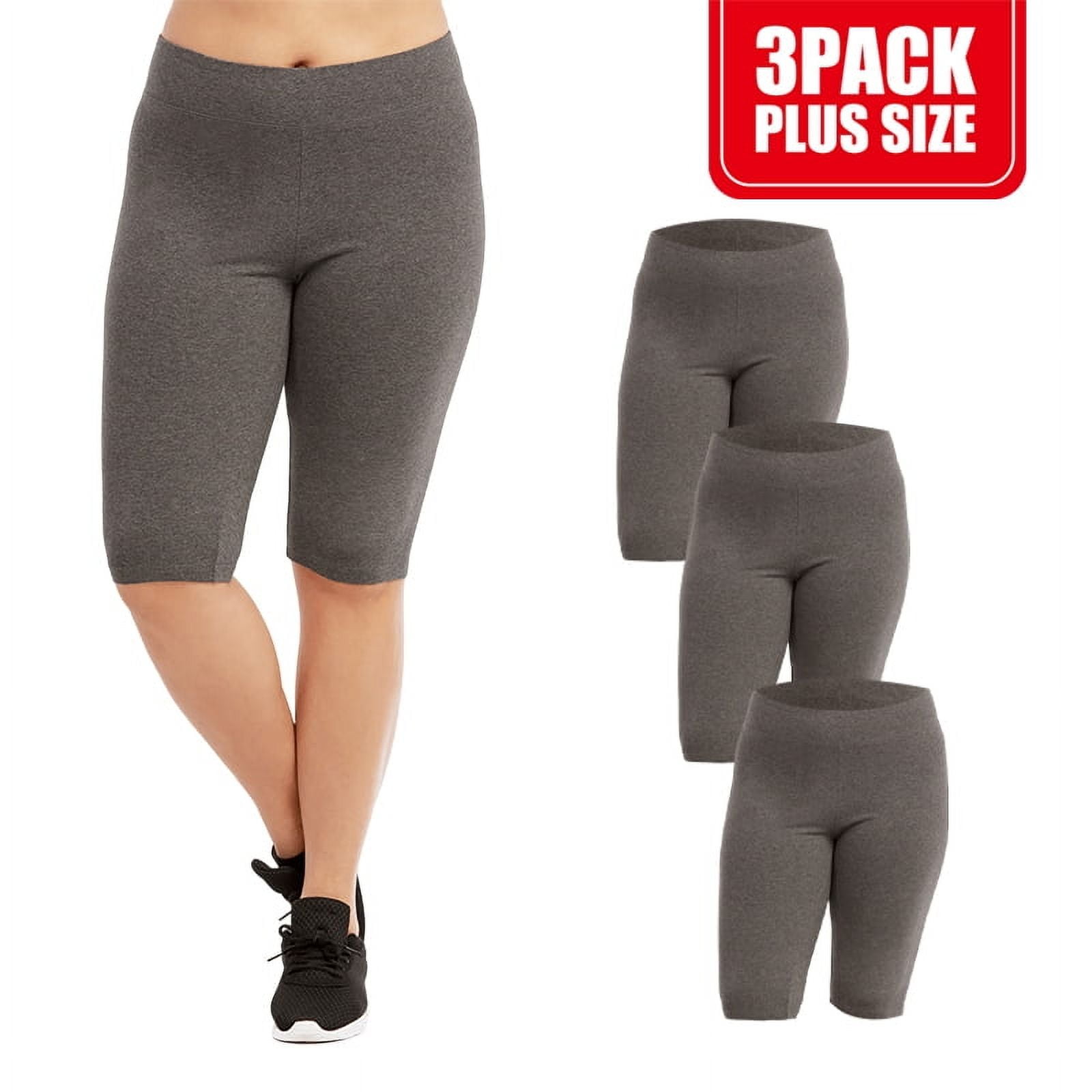 3 Pack Women's Biker Shorts Cotton Knee Length Leggings Curvy Plus Size High Waisted No See ...