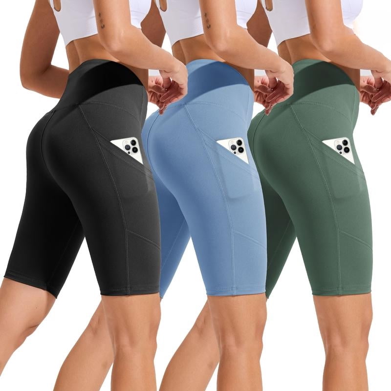 3 Pack Women's Biker Shorts for Women with Pockets, Plus Size 11" High ...