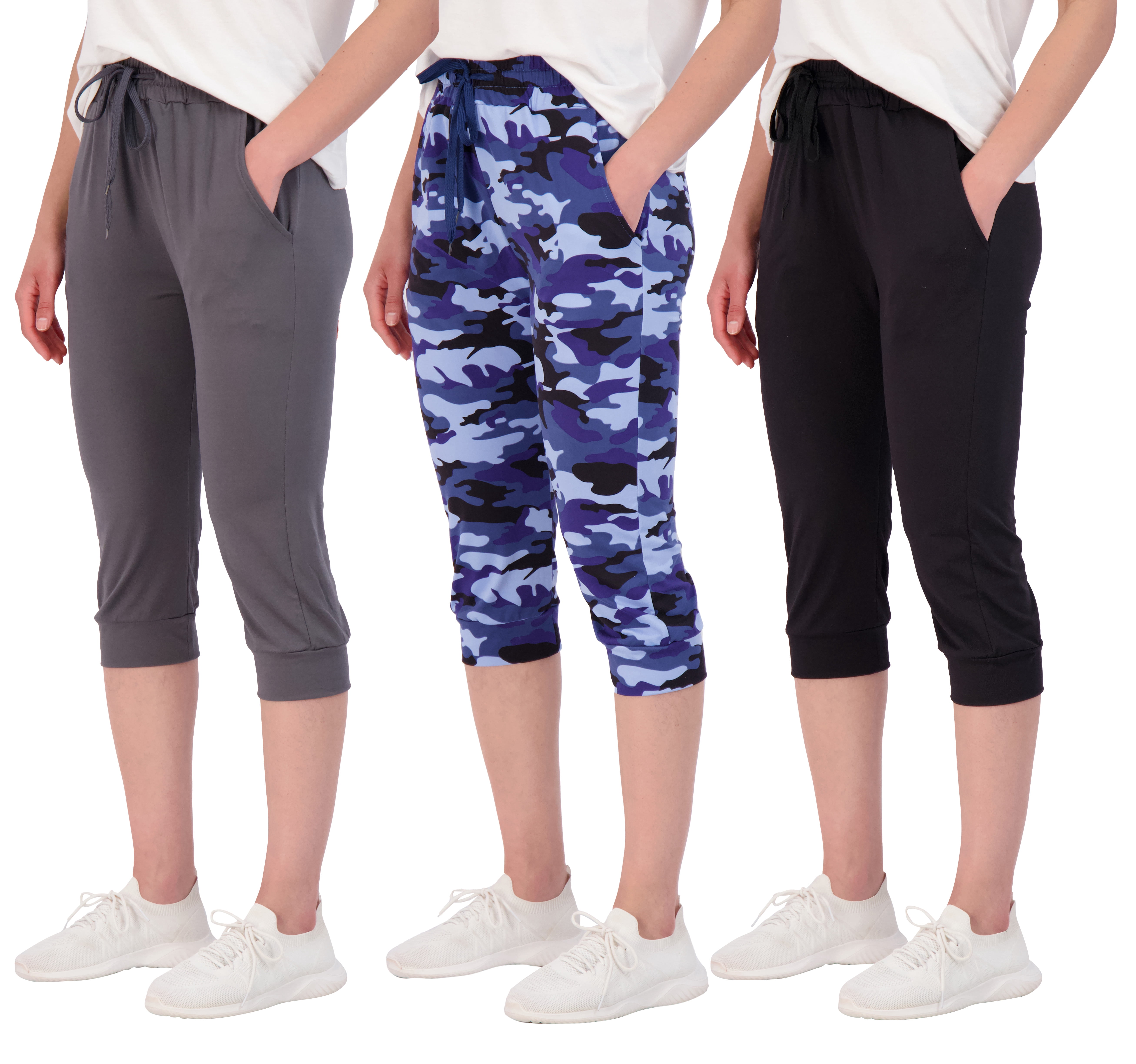 3-Pack: Women's Capri Silky Soft Joggers Cuffed Athletic Comfy Casual ...