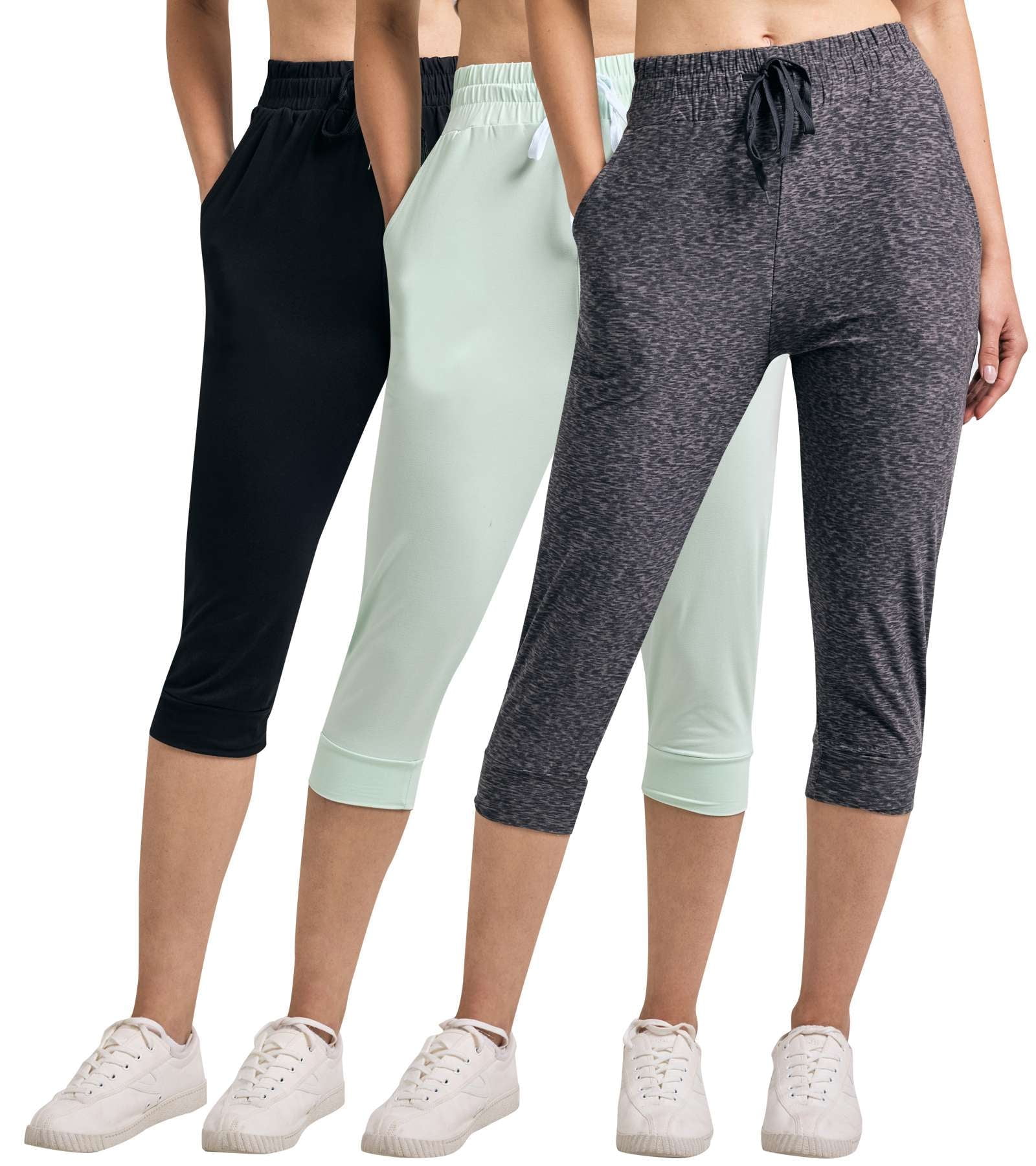 3-Pack: Women's Capri Silky Soft Joggers Cuffed Athletic Comfy Casual ...