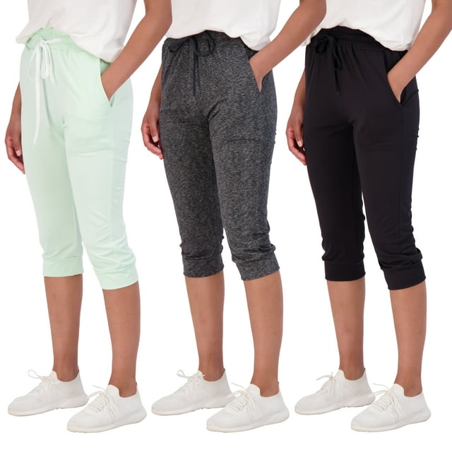 3-Pack: Women's Capri Silky Soft Joggers Cuffed Athletic Comfy Casual ...