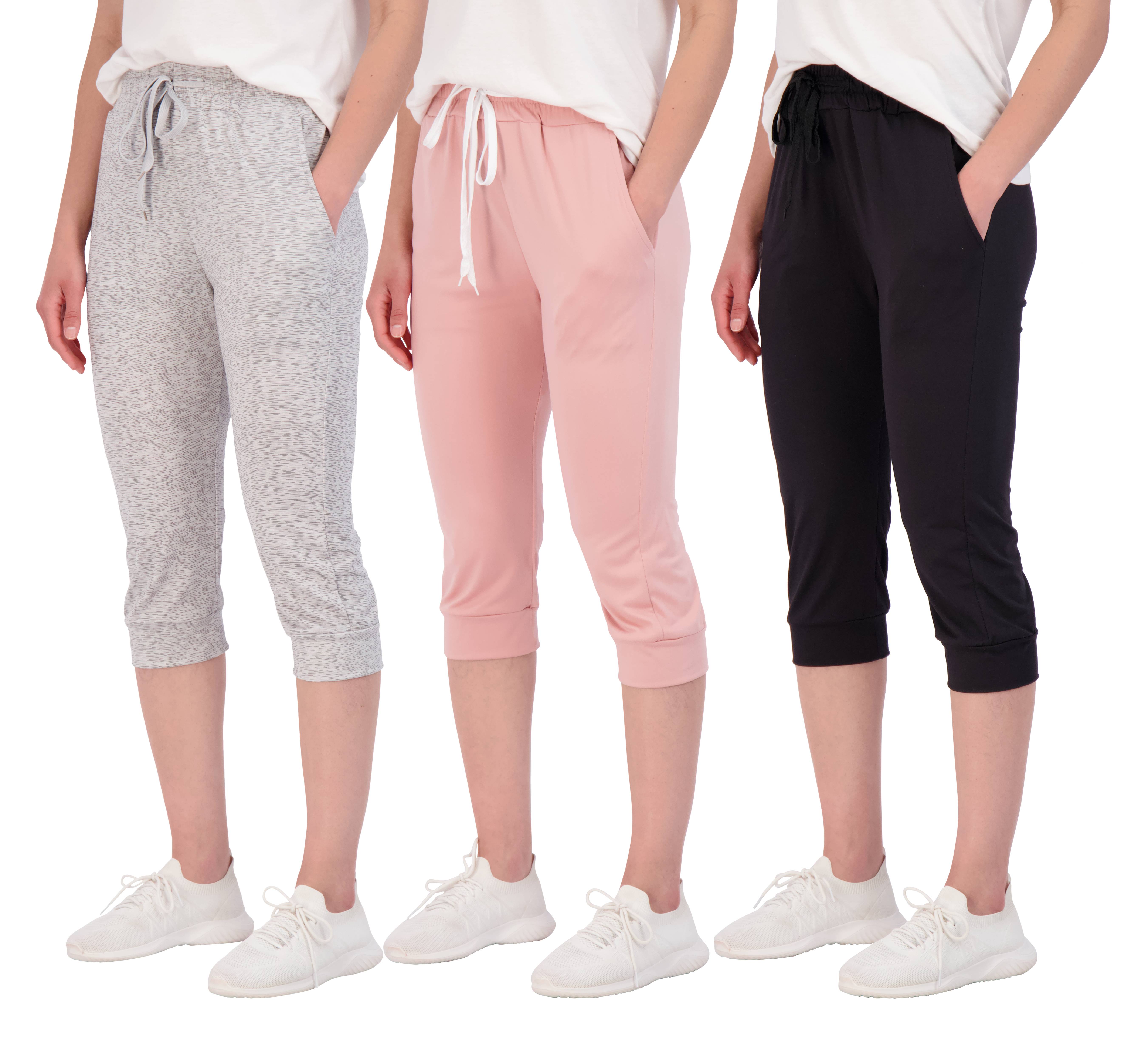 3-Pack: Women's Capri Silky Soft Joggers Cuffed Athletic Comfy Casual Sweatpants with Pockets ...