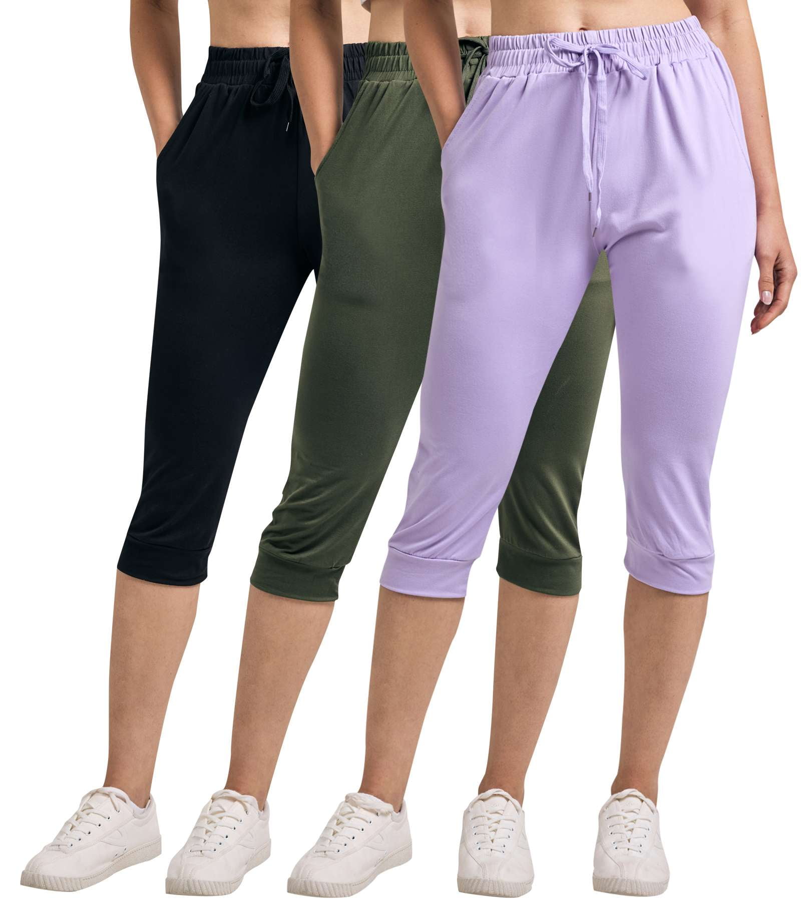 3-Pack: Women's Soft Capri Joggers, Sweatpant Length, Comfy Casual with ...