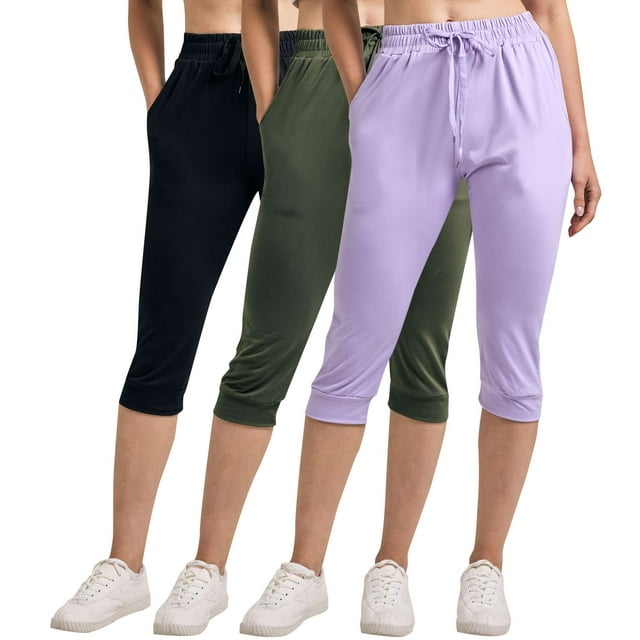 3-Pack Women's Capri Joggers: Silky Soft, Cuffed, Athletic & Casual Sweatpants with Pockets ...