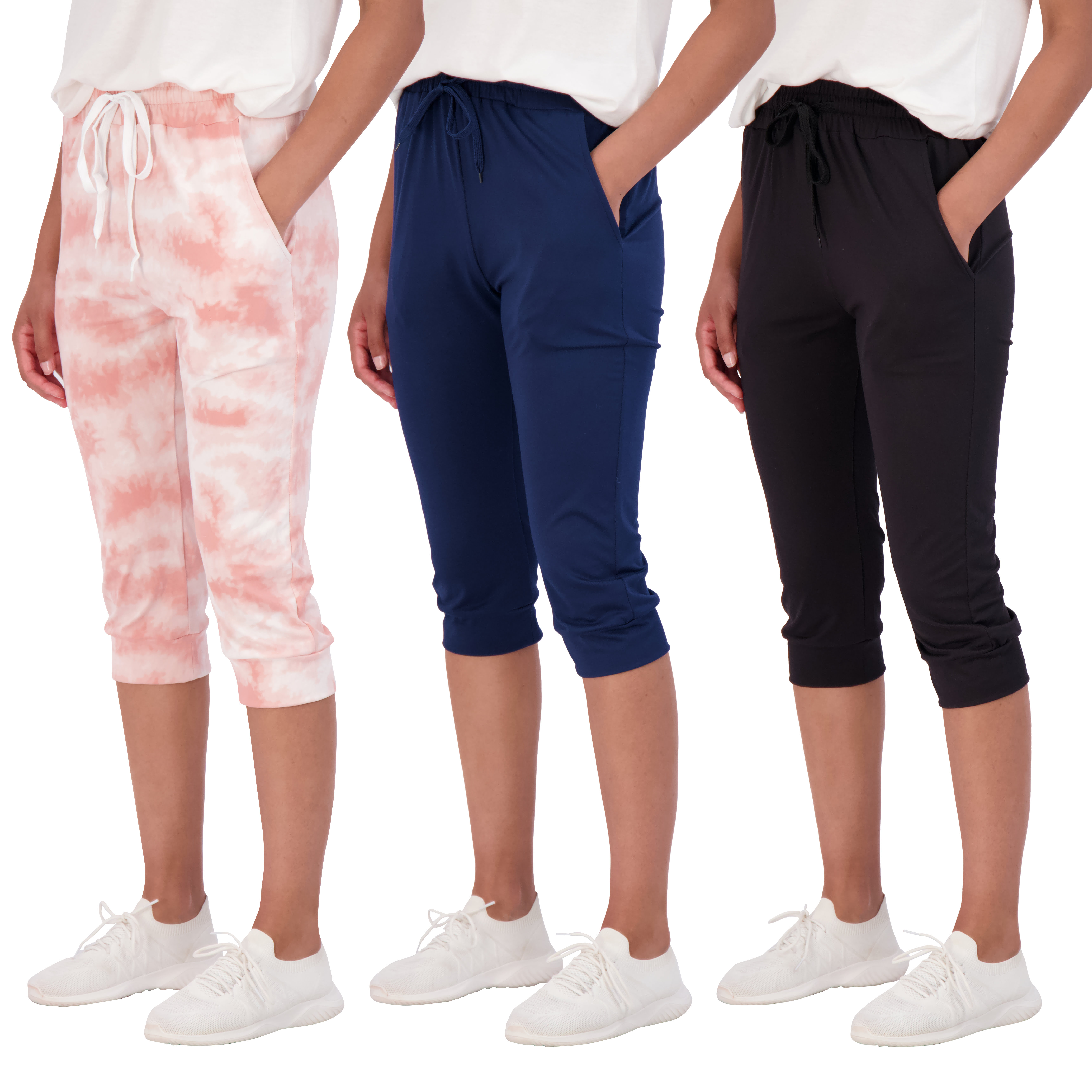 3-Pack: Women's Capri Silky Soft Open Bottom Sweatpants with Drawstring - (Available in Plus ...