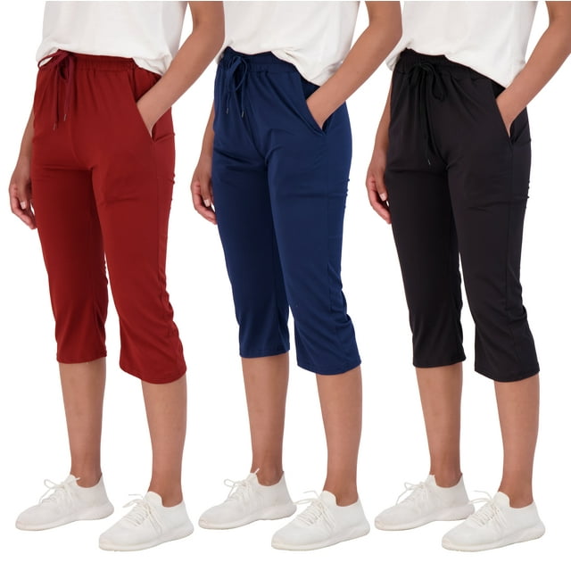 3-Pack: Women's Capri Silky Soft Open Bottom Sweatpants with Drawstring ...