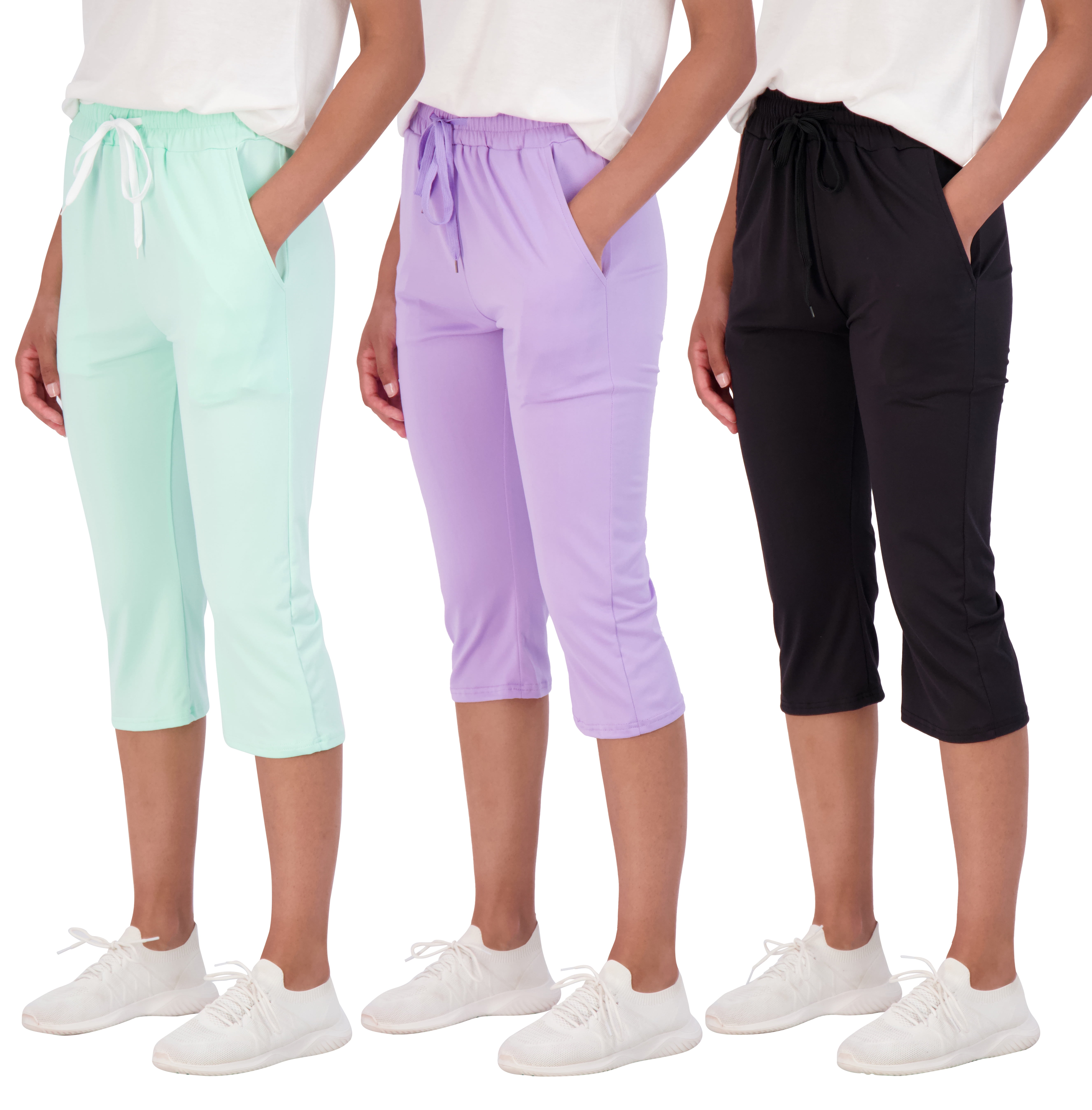 3-Pack: Women's Capri Silky Soft Open Bottom Sweatpants with Drawstring ...