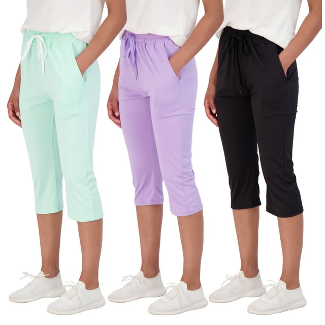 3-Pack: Women's Capri Silky Soft Open Bottom Sweatpants with Drawstring ...