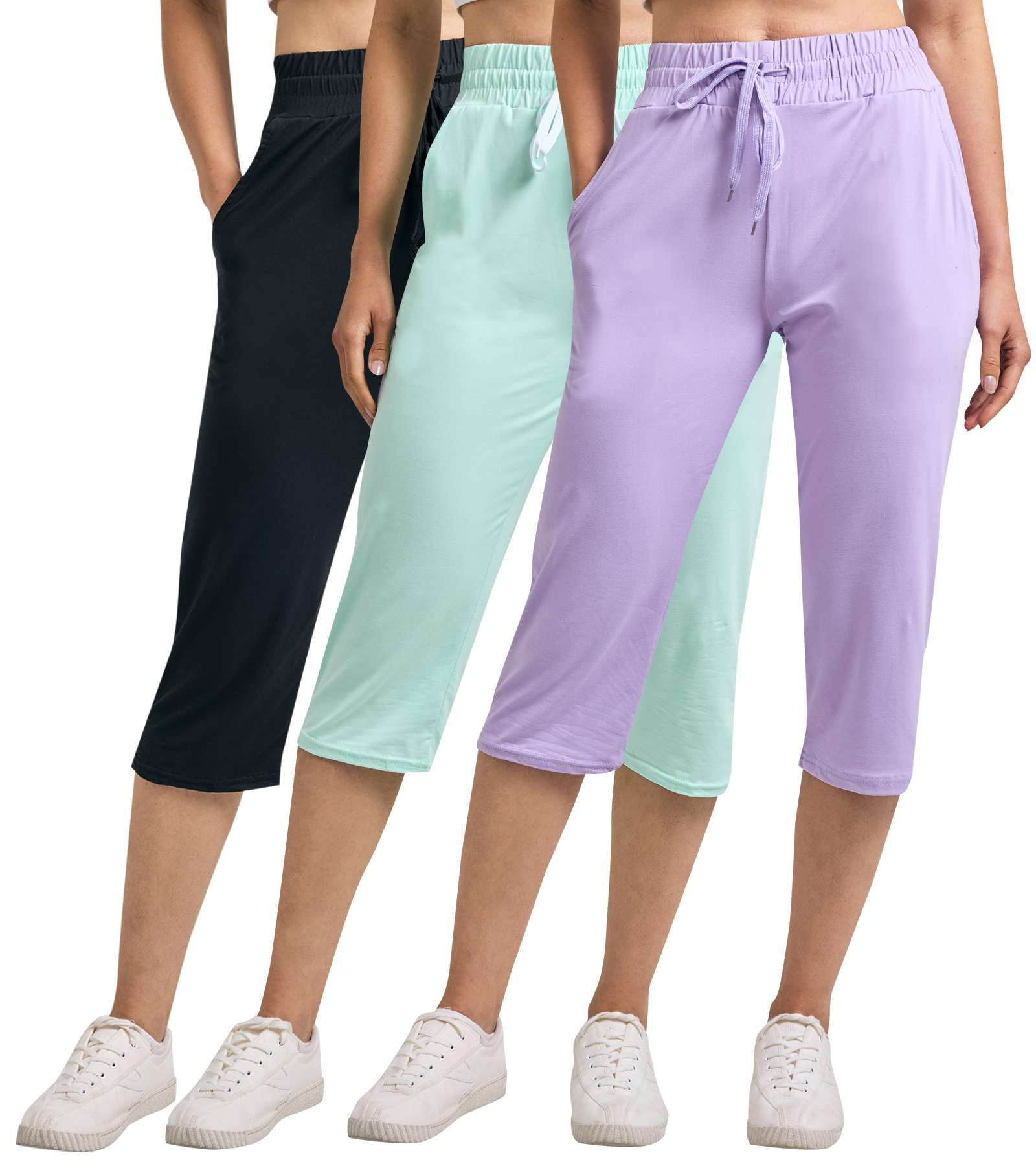 Real Essentials 3-Pack: Women's Capri Open Bottom Soft Sweatpants with ...