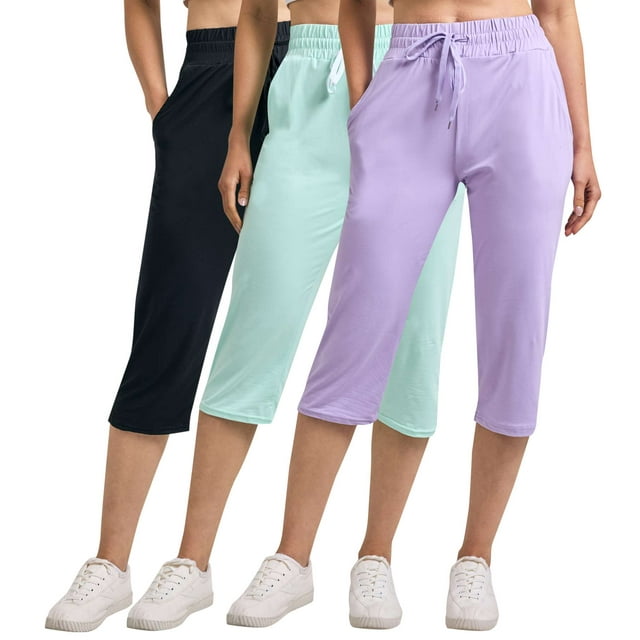 Real Essentials 3-Pack: Women's Capri Open Bottom Soft Sweatpants with ...
