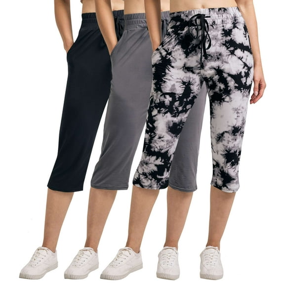 Real Essentials 3-Pack: Women's Capri Open Bottom Soft Sweatpants with ...