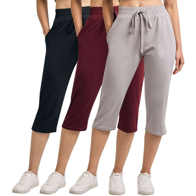 Real Essentials 3-Pack: Women's Capri Open Bottom Soft Sweatpants with ...