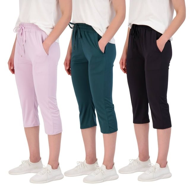 Real Essentials Women's Soft Capri Sweatpants 3-Pack, Drawstring, Open ...