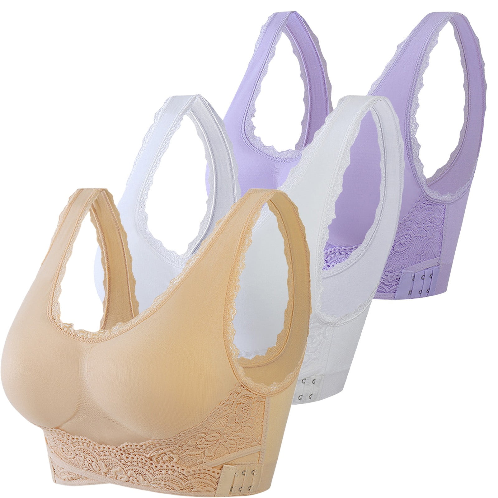 3 Pack Women's Corset Bras Front & Side Buckle Wireless Shapewear Comfortable Lace Bralette Set ...