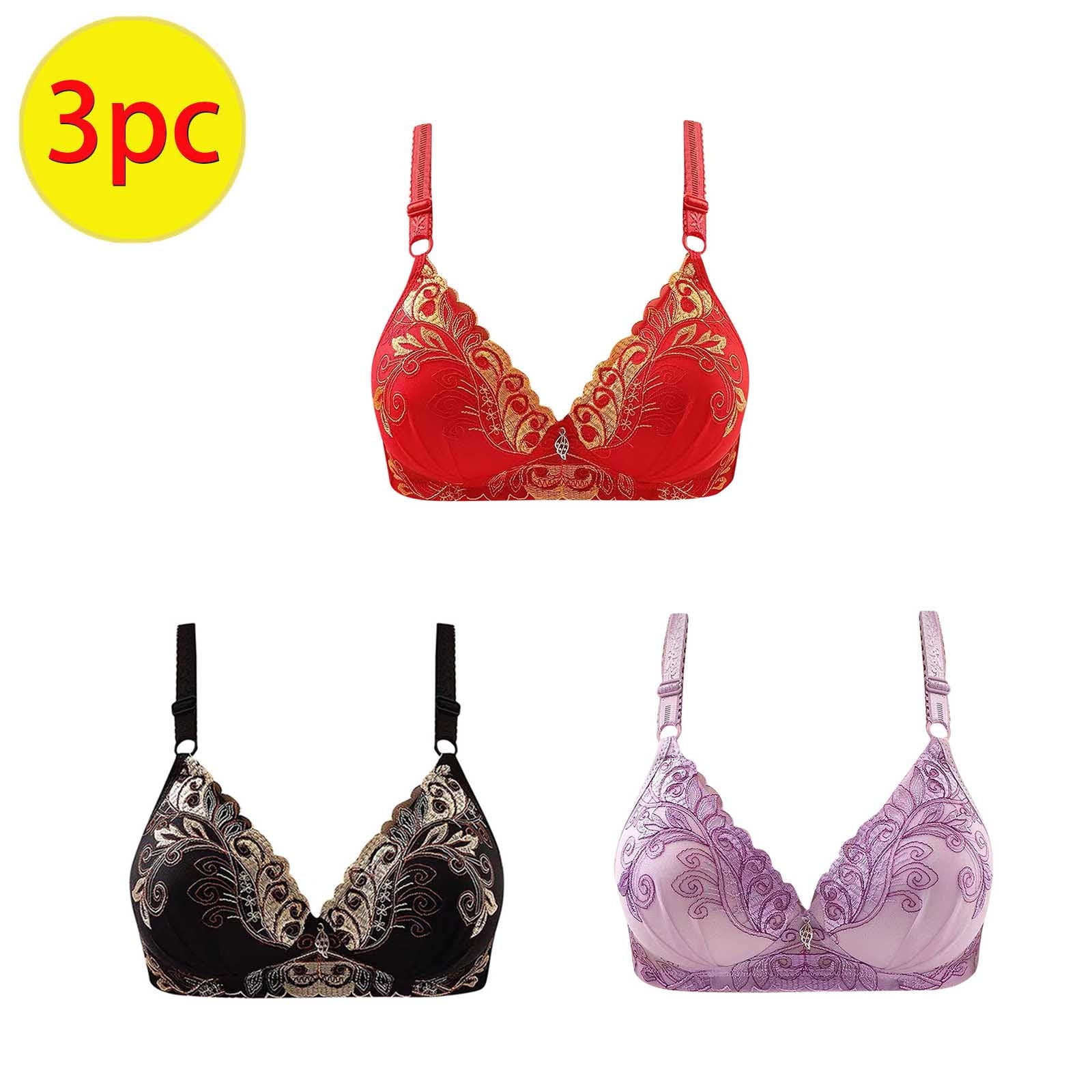 3 Pack Women's Embroidery Lace Bra Seamless Wirefree Padded T-Shirt ...