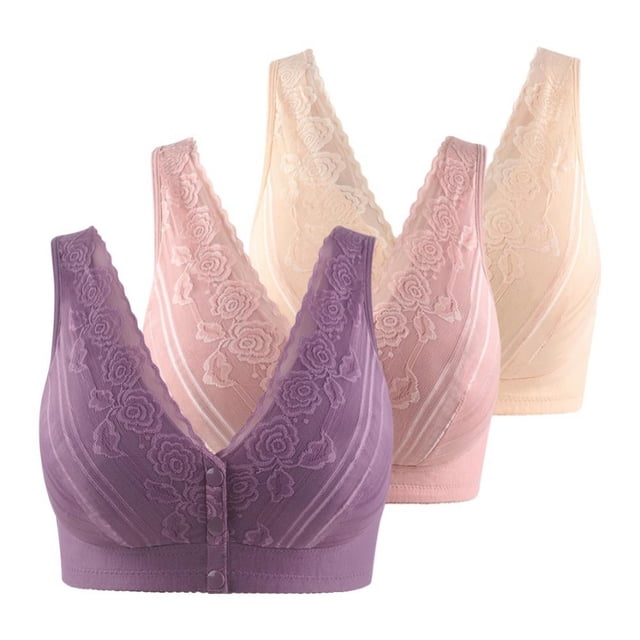 3 Pack Women's Front Closure Wire Free Thin Comfortable Vest Bra ...