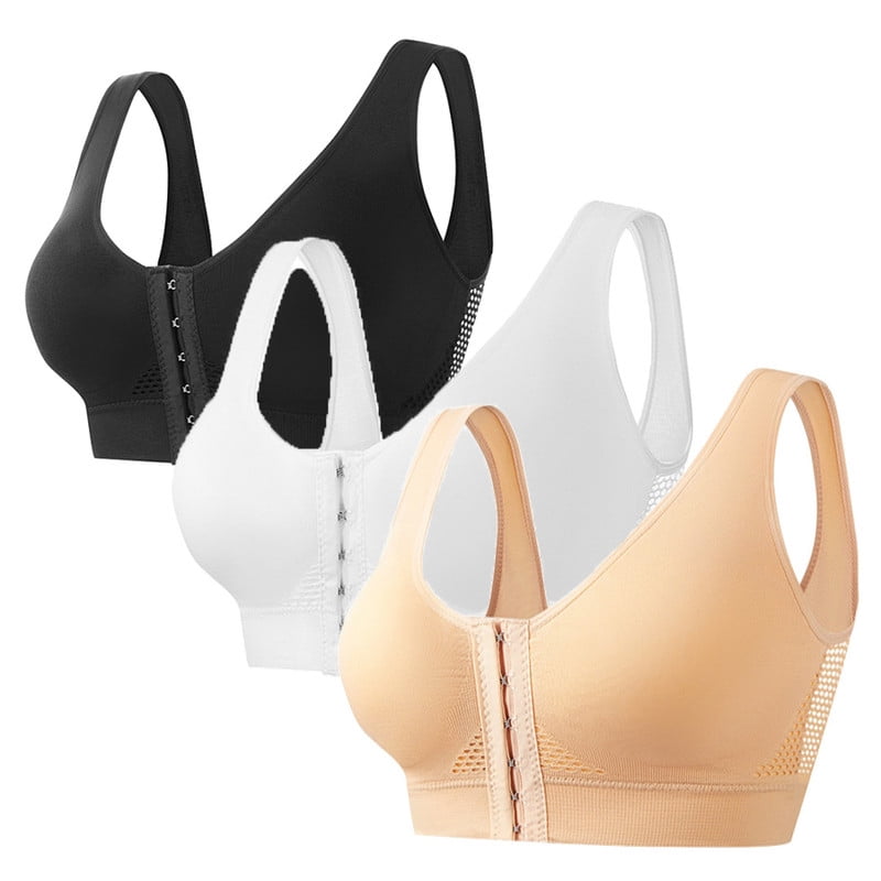 3 Pack Women's Front-closure bra Comfy Medium Support Seamless Wireless ...