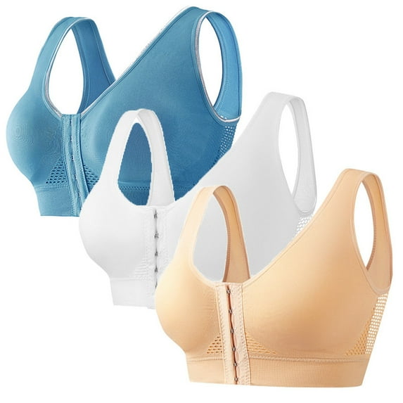 3 Pack Women's Front-closure bra Comfy Medium Support Seamless Wireless ...