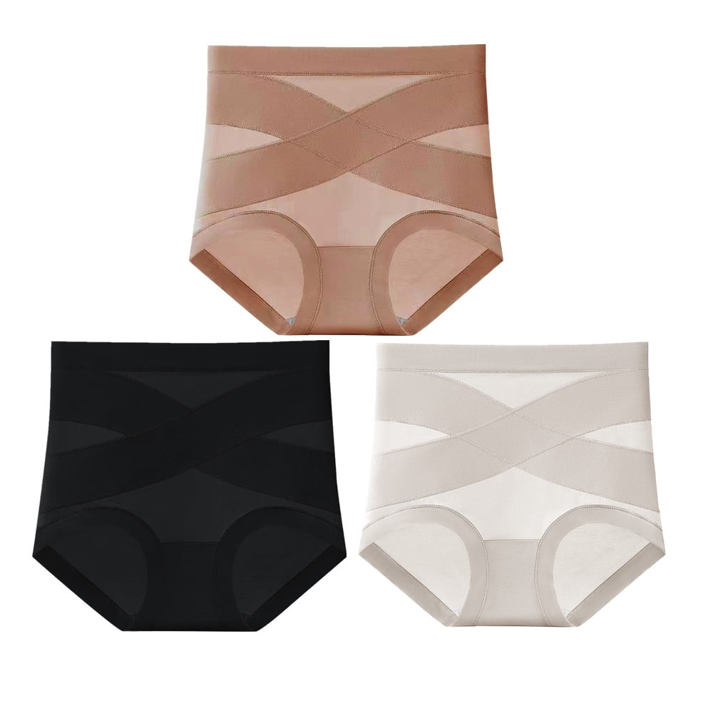 3 Pack Women's High Waist Cotton Underwear Soft Stretch Briefs Full ...