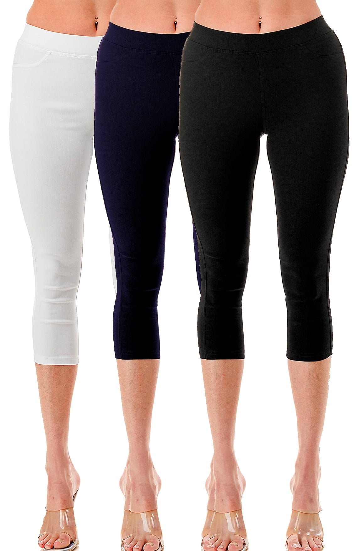 3 Pack Women's High Waisted Capri Jegging Stretch Jean Style Capris ...