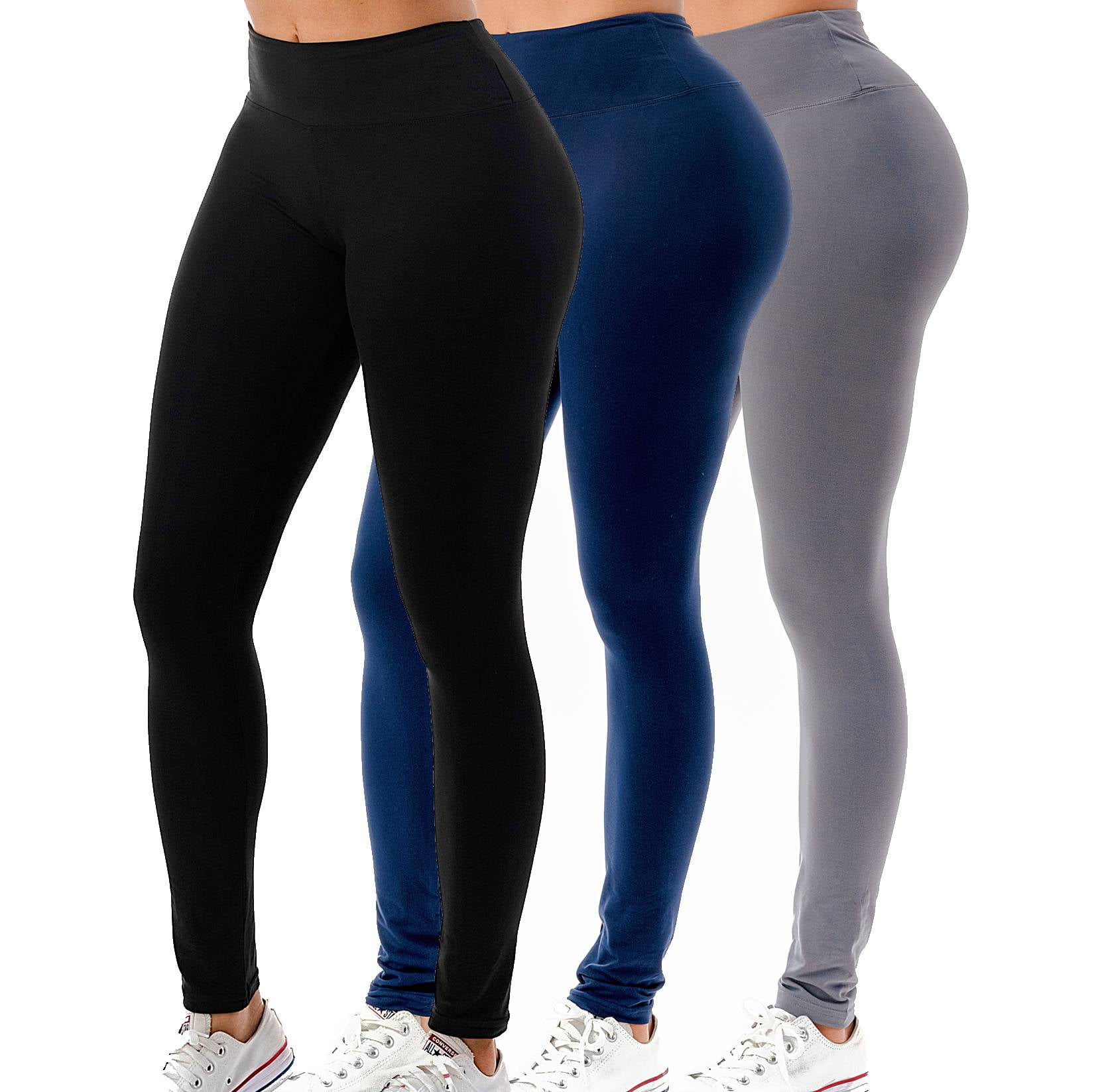 3 Pack Women's High Waisted Leggings Ultra Soft Wide Waistband Pants S ...