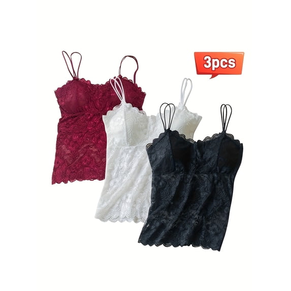 3 Pack Women's Lace Camisole Vest - Breathable Spaghetti Strap Tank Top ...