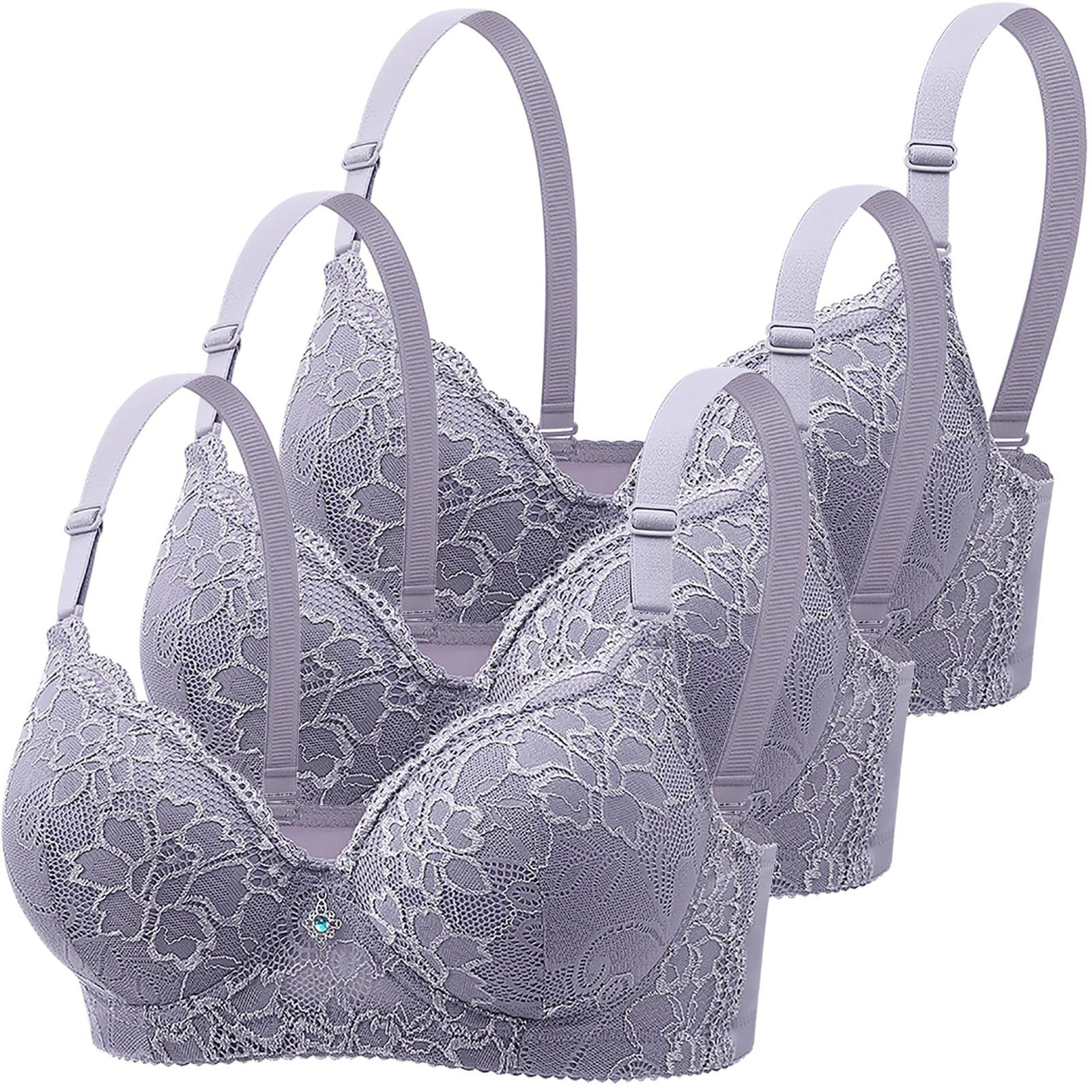3-Pack Women's Lace Underwire Push-Up Bras - Adjustable Padded Bustier ...