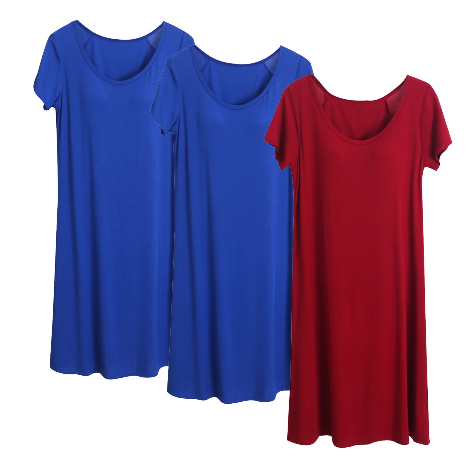 3 Pack Women's Nightgown Short Sleeve Crew Neck Sleep Shirts Comfy Soft ...
