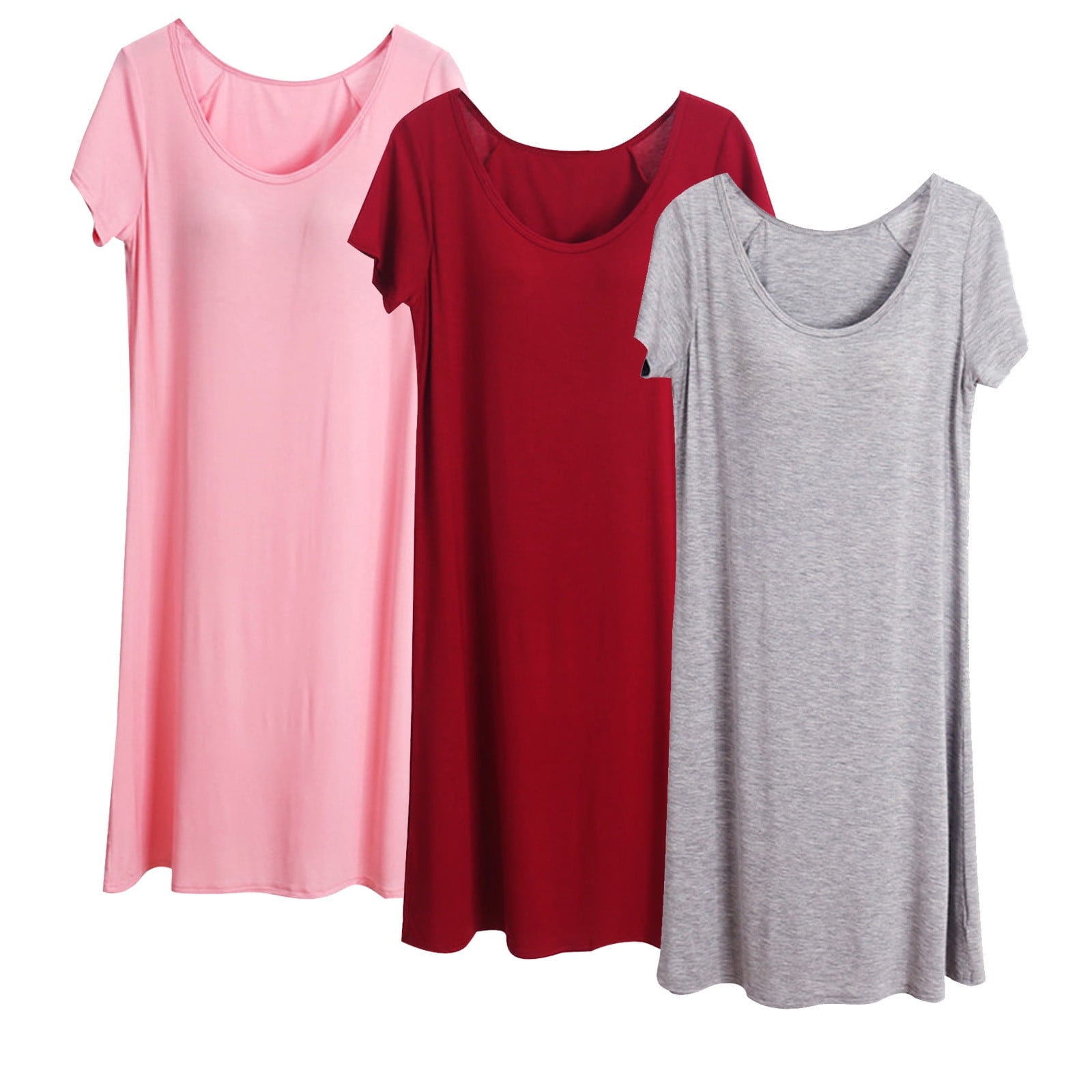3 Pack Women's Nightgown Short Sleeve Crew Neck Sleep Shirts Comfy Soft ...