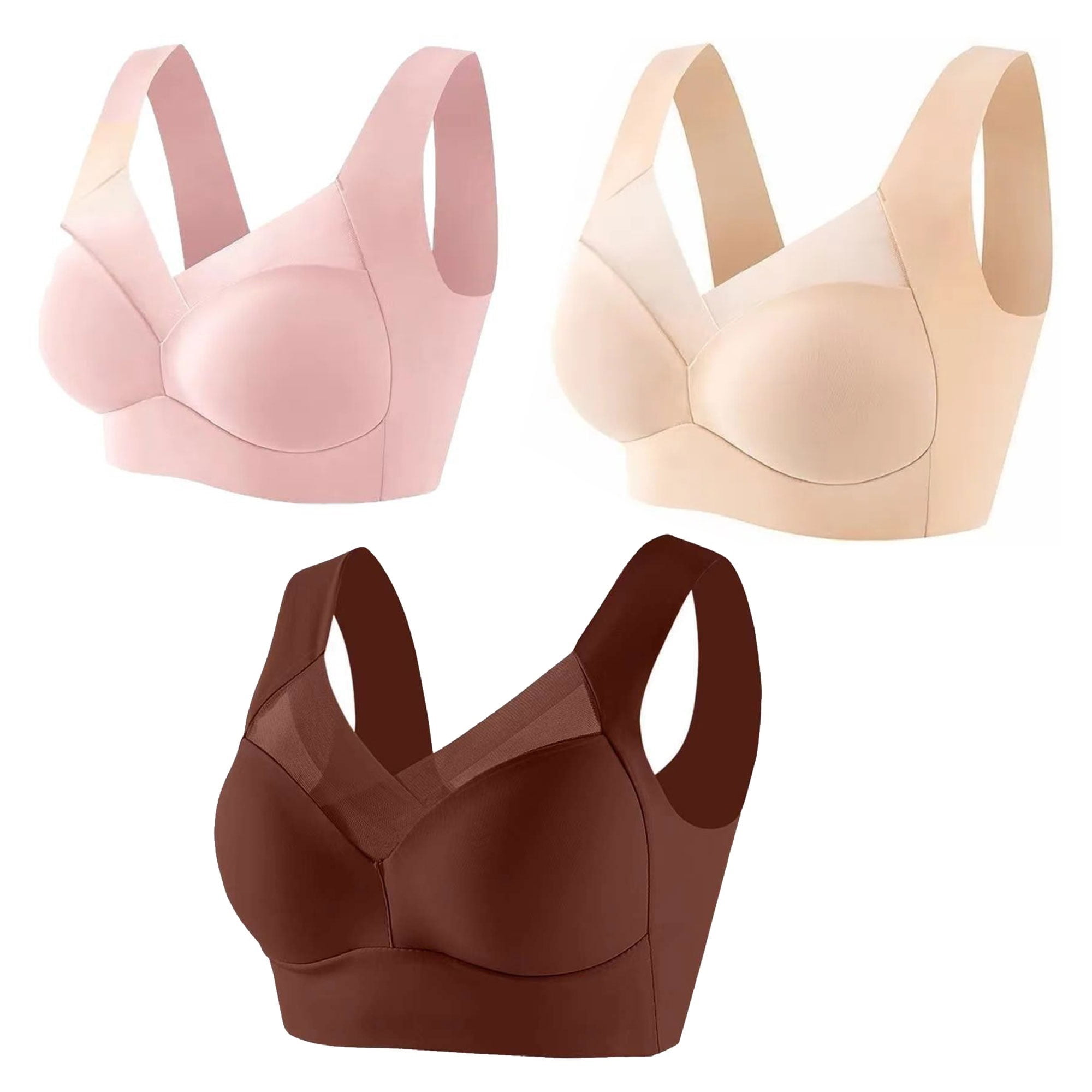 3 Pack Women's Plus Size Bralette - Wireless Comfort Bra with Breathable Mesh, Light Push-Up ...