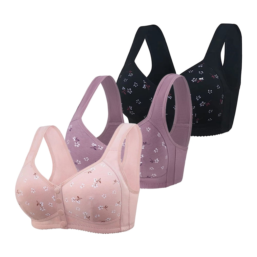 3 Pack Women's Plus Size Bras, Front Closure Bralettes No Underwire ...