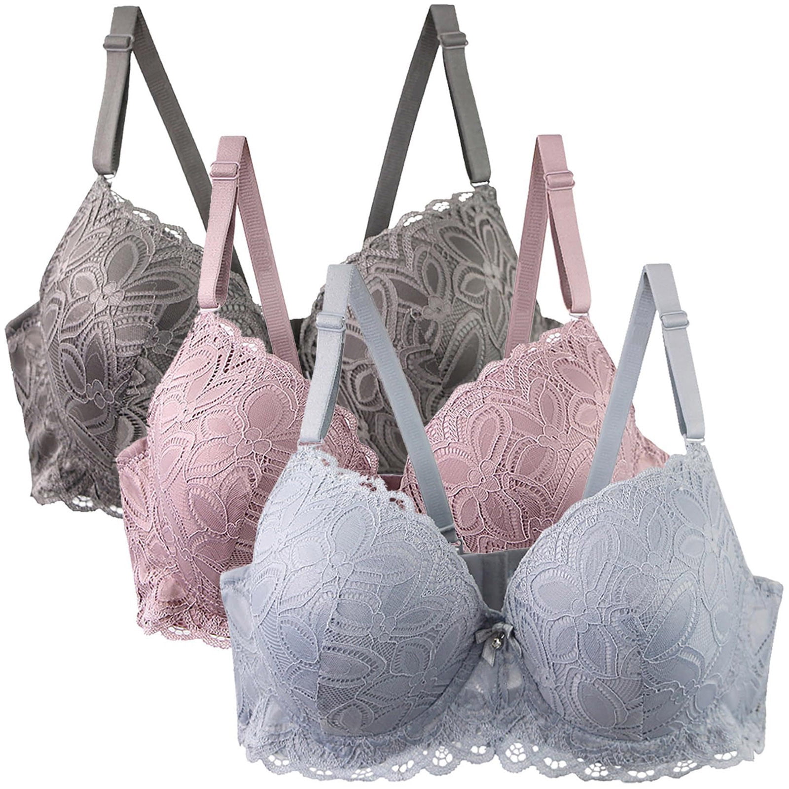 3 Pack Women's Plus Size Wireless Bras Seamless Sexy Lace Breathable ...