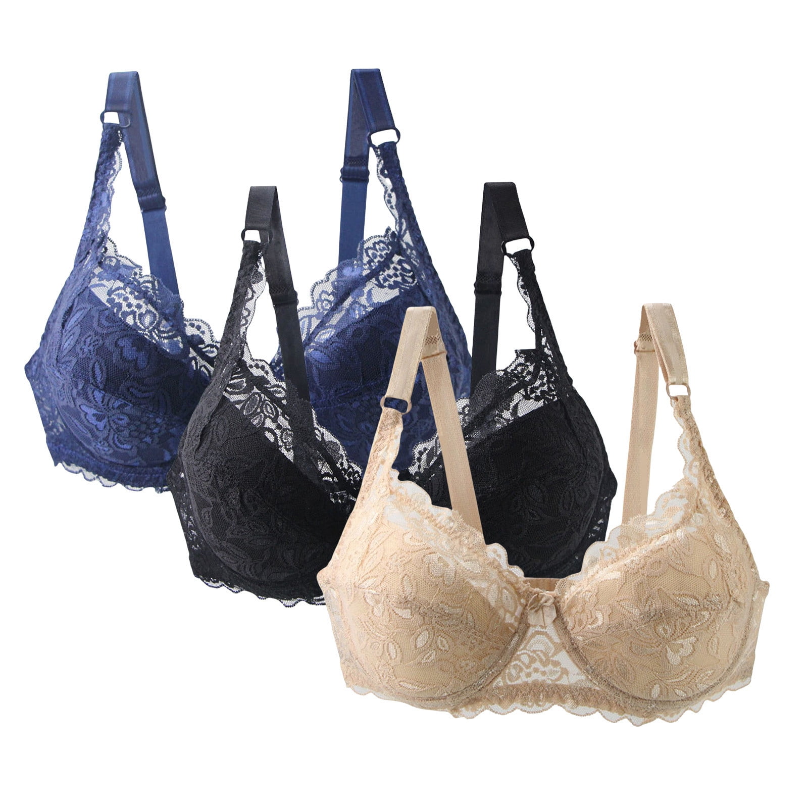 3-Pack Women’s Plus Wireless Lace Bras, Push up T-Shirt Bras for Women ...