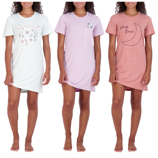 3 Pack: Women's Printed Nightshirt Short Sleeve Ultra-Soft Nightgown ...