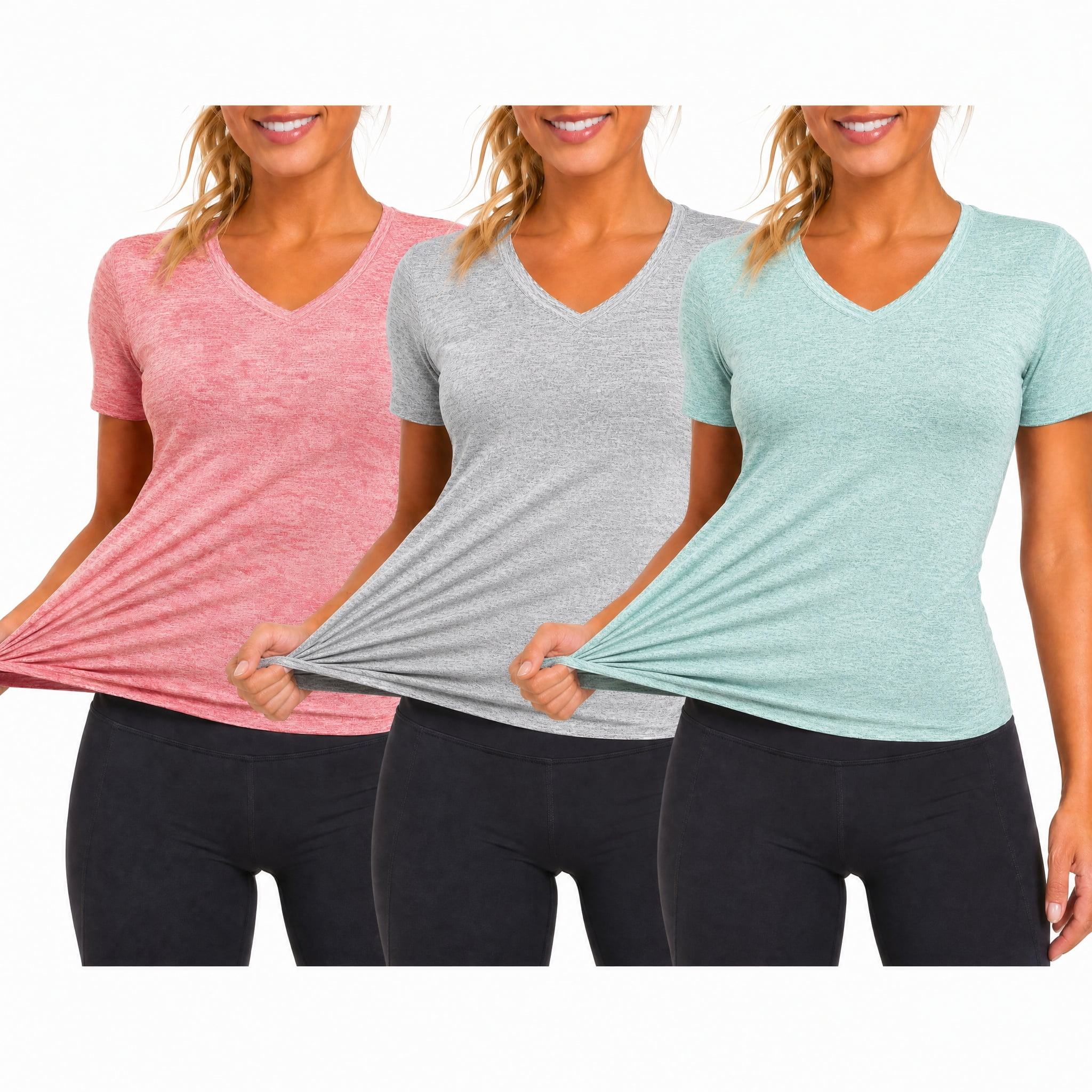 3 Pack Women's Quick Dry V Neck Athletic T-Shirts, Moisture Wicking ...